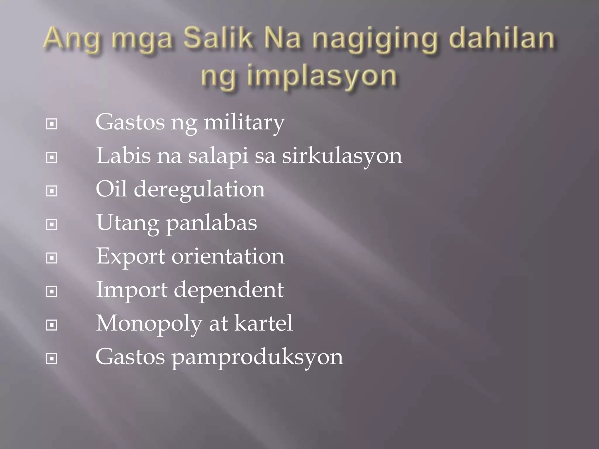 Epekto at solusyon sa implasyon | PPTX