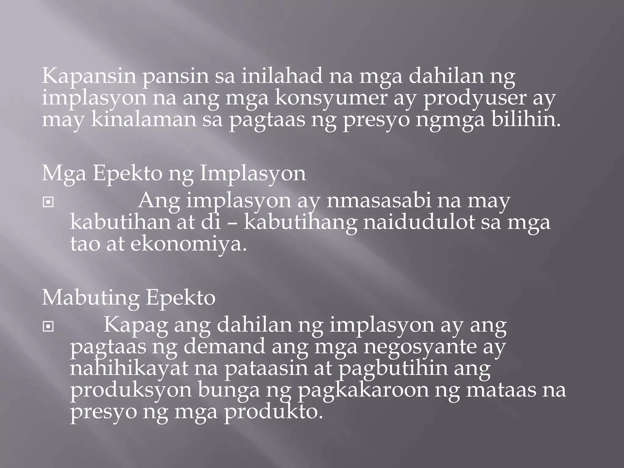 Epekto at solusyon sa implasyon | PPTX