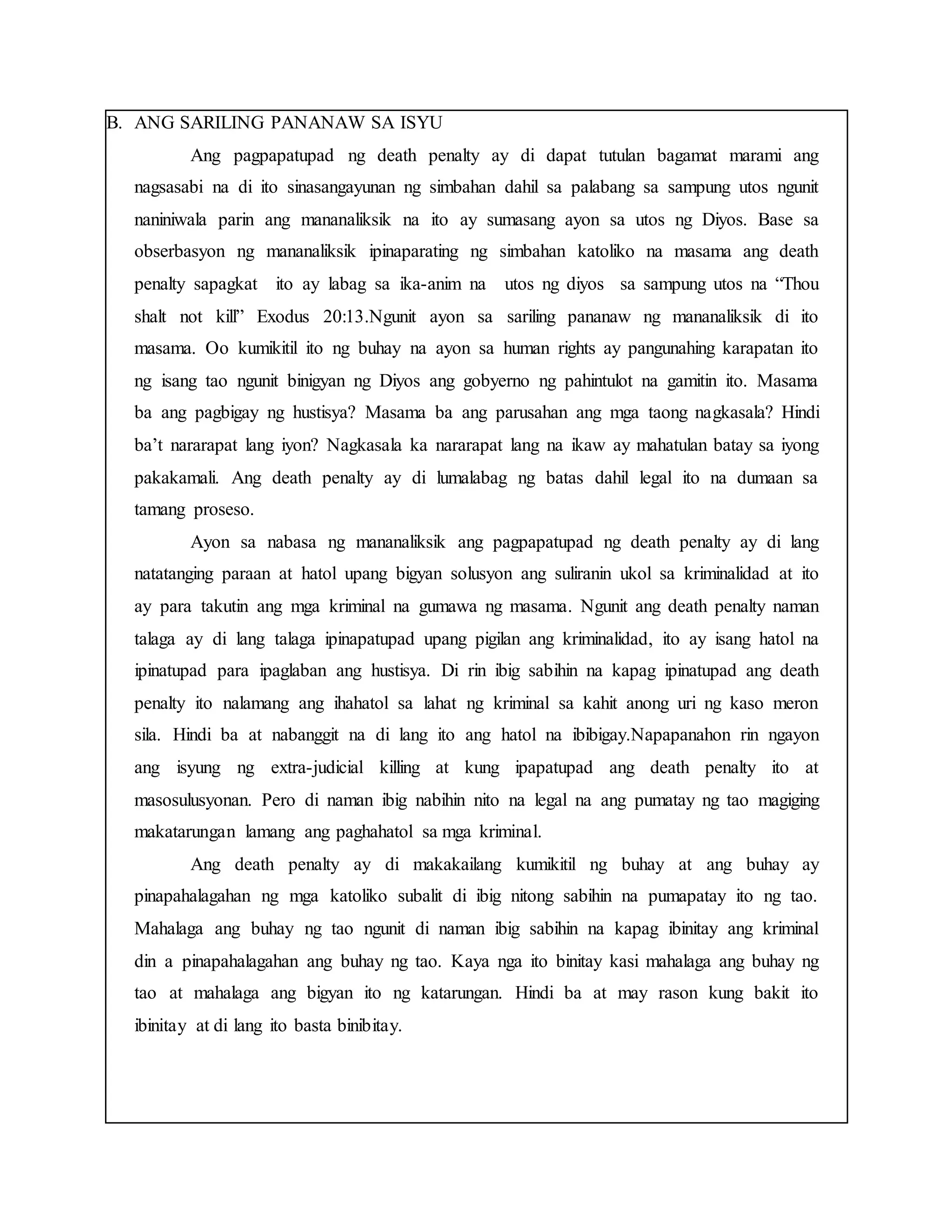 Epekto ng pagpapatupad ng death penalty | DOCX