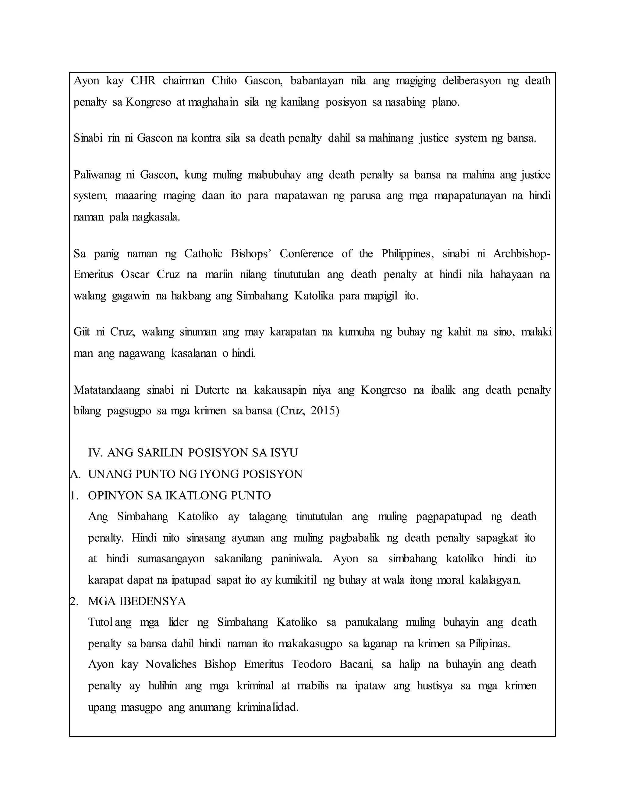 Epekto ng pagpapatupad ng death penalty | DOCX
