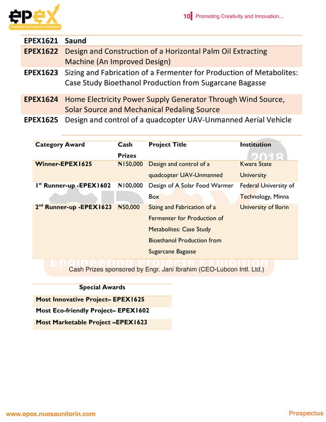ENGINEERING PROJECTS EXHIBITION 2018 PROSPECTUS | PDF