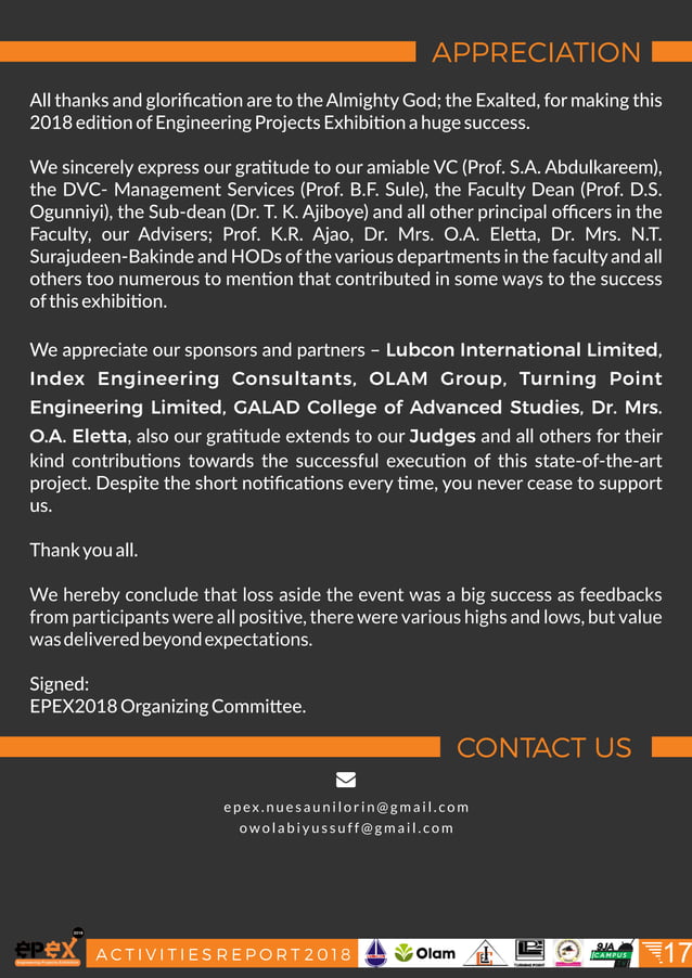 ENGINEERING PROJECTS EXHIBITION (EPEX 2018) Report | PDF
