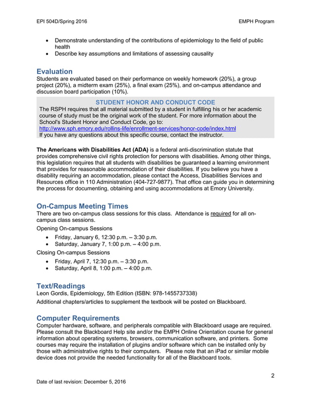 EPI 504 spring 2017 syllabus | PDF