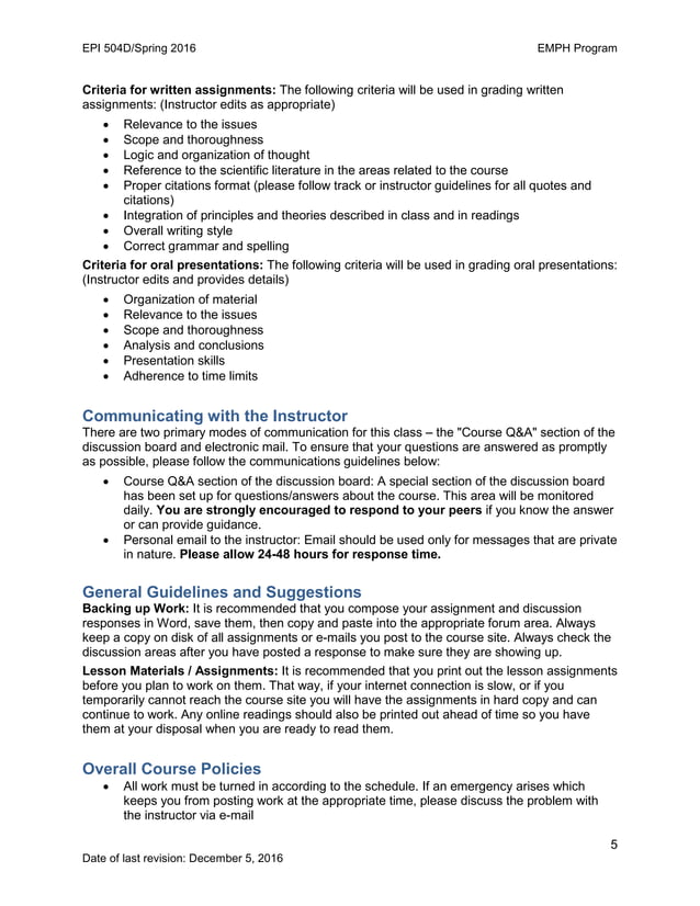 EPI 504 spring 2017 syllabus | PDF