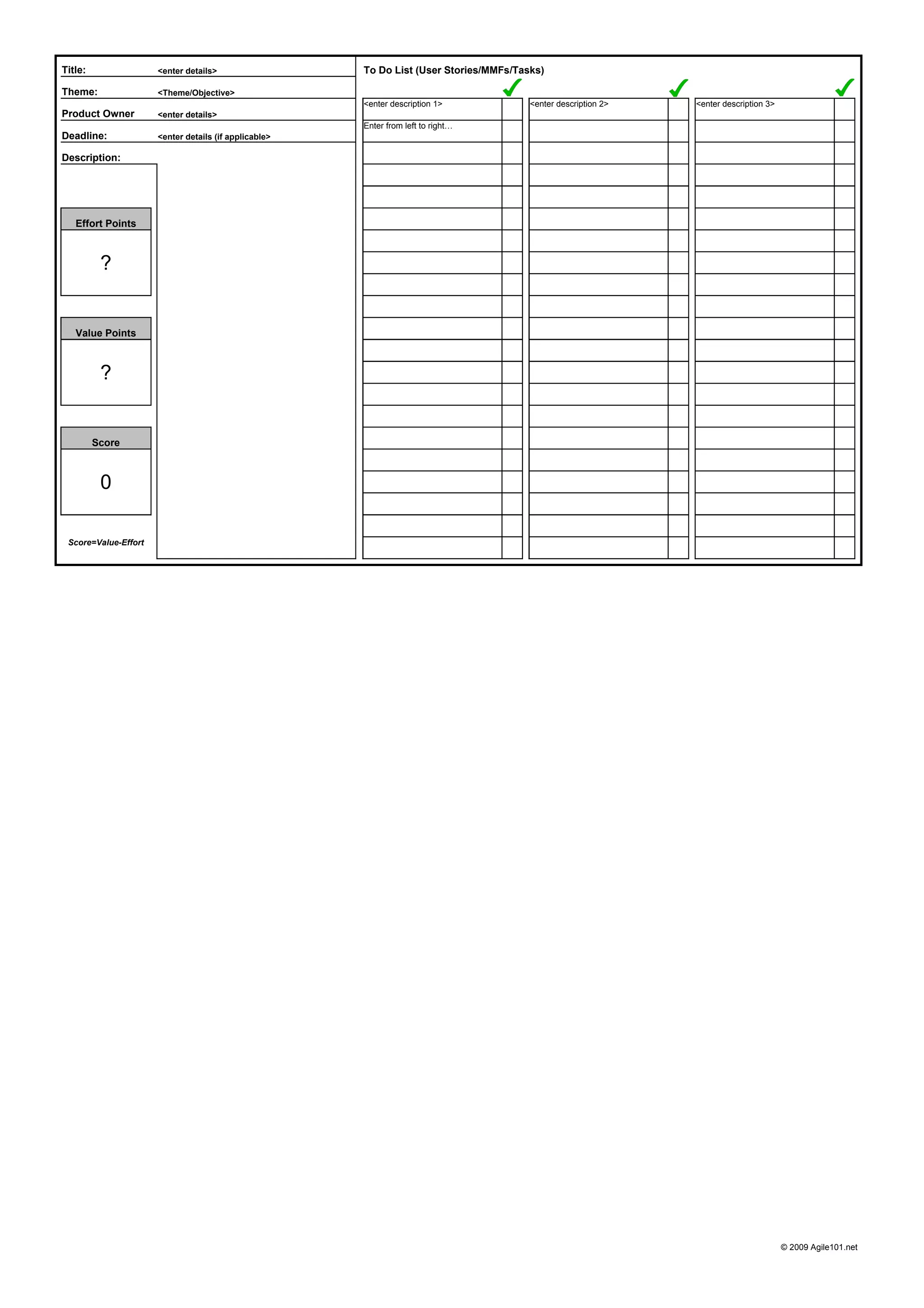 Agile Epic Card Template | XLS