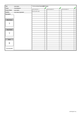 Agile Epic Card Template | XLS