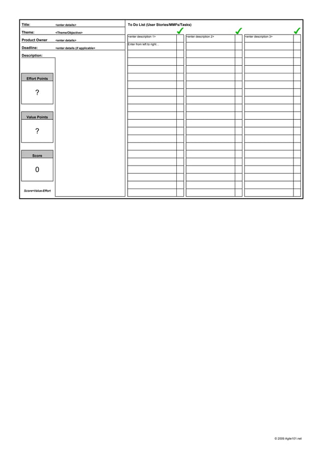 Agile Epic Card Template | XLS