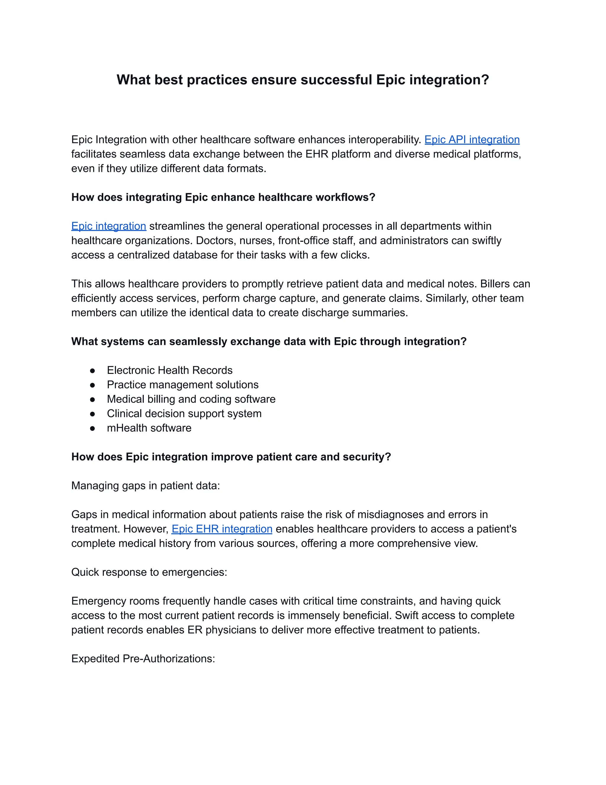 Epic Integration | PDF