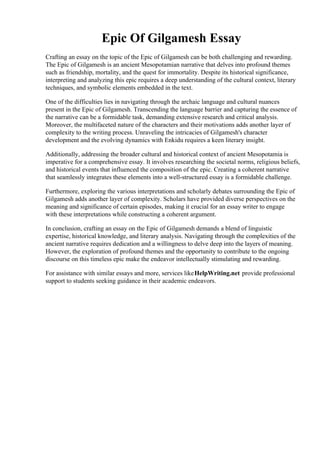 Epic Of Gilgamesh Essay | PDF