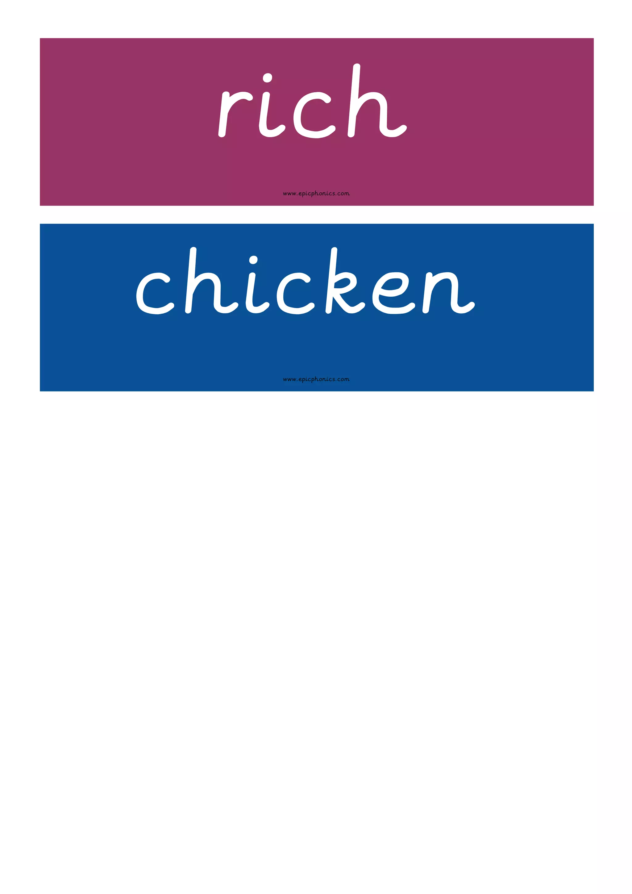 Epic phonics ch word cards cursive