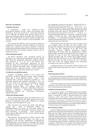 Epidemiology and molecular typing of klebsiella pneumonia with the extended spectrum of b ...