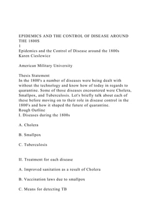 EPIDEMICS AND THE CONTROL OF DISEASE AROUND THE 1800S1Epidem.docx