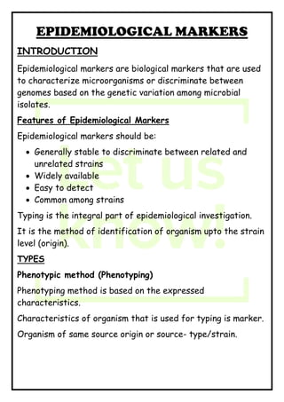 EPIDEMIOLOGICAL MARKERS Part of bacteriology contain introduction and ...