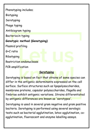 EPIDEMIOLOGICAL MARKERS Part of bacteriology contain introduction and ...