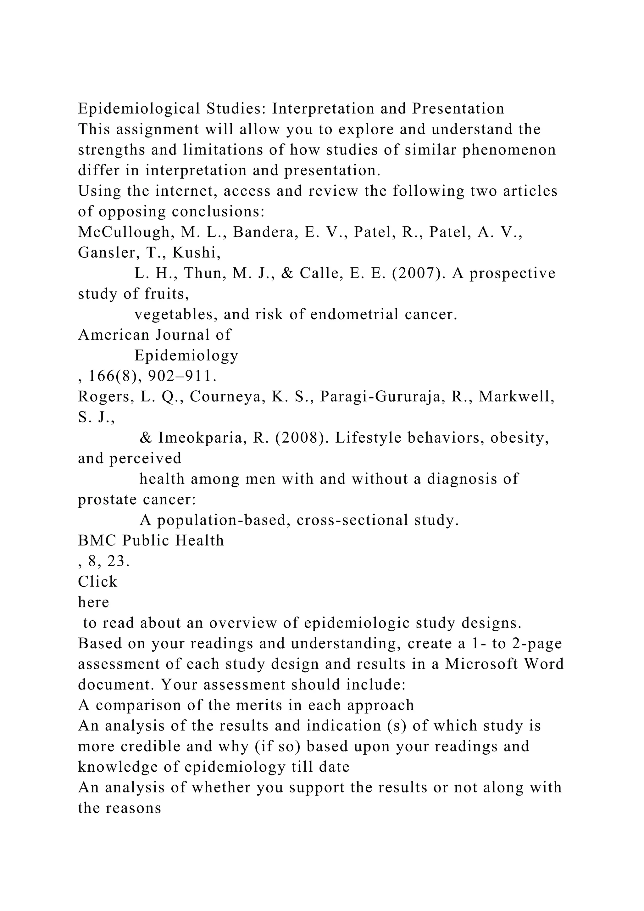 Epidemiological Studies Interpretation and PresentationThis assig.docx