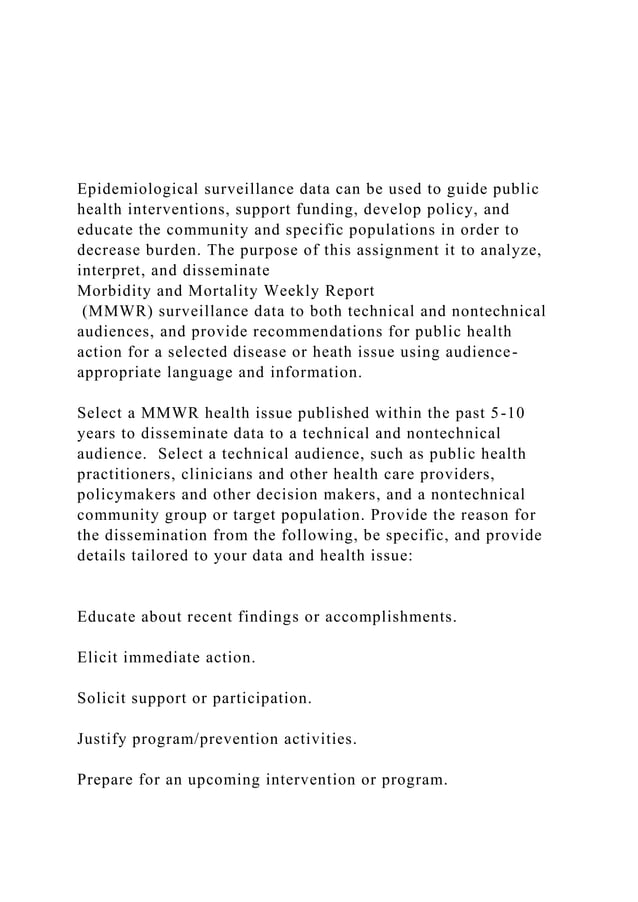 Epidemiological surveillance data can be used to guide publi.docx | Diseases and Conditions ...