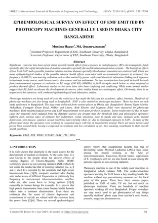 Epidemiological survey on effect of emf emitted by photocopy machines generally used in dhaka ...