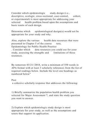 Epidemiologic DesignsAs introduced in the first few weeks | DOCX ...