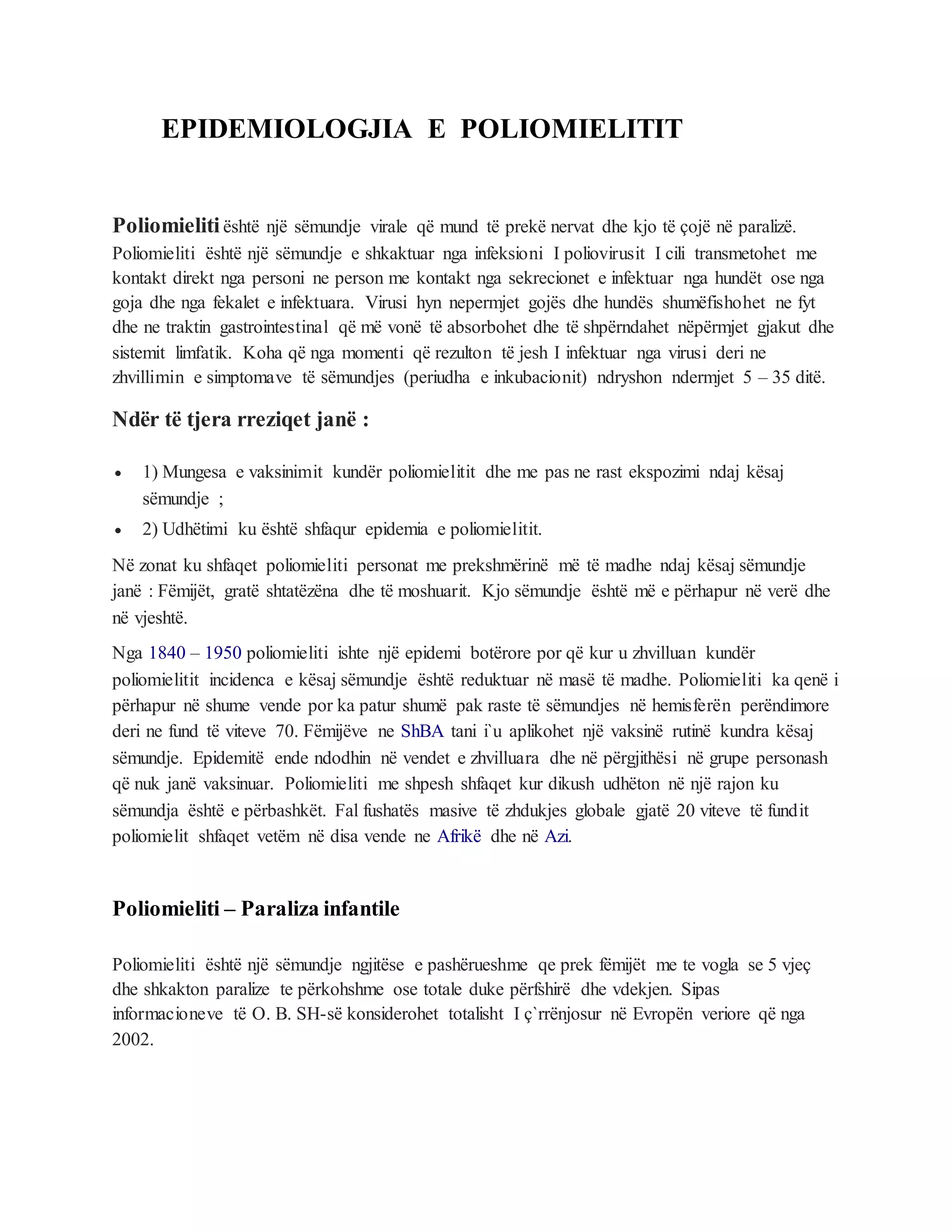 Epidemiologjia e poliomielitit | DOCX