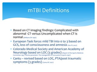 Epidemiology and outcome of mild TBI / concussion – Indian and ...