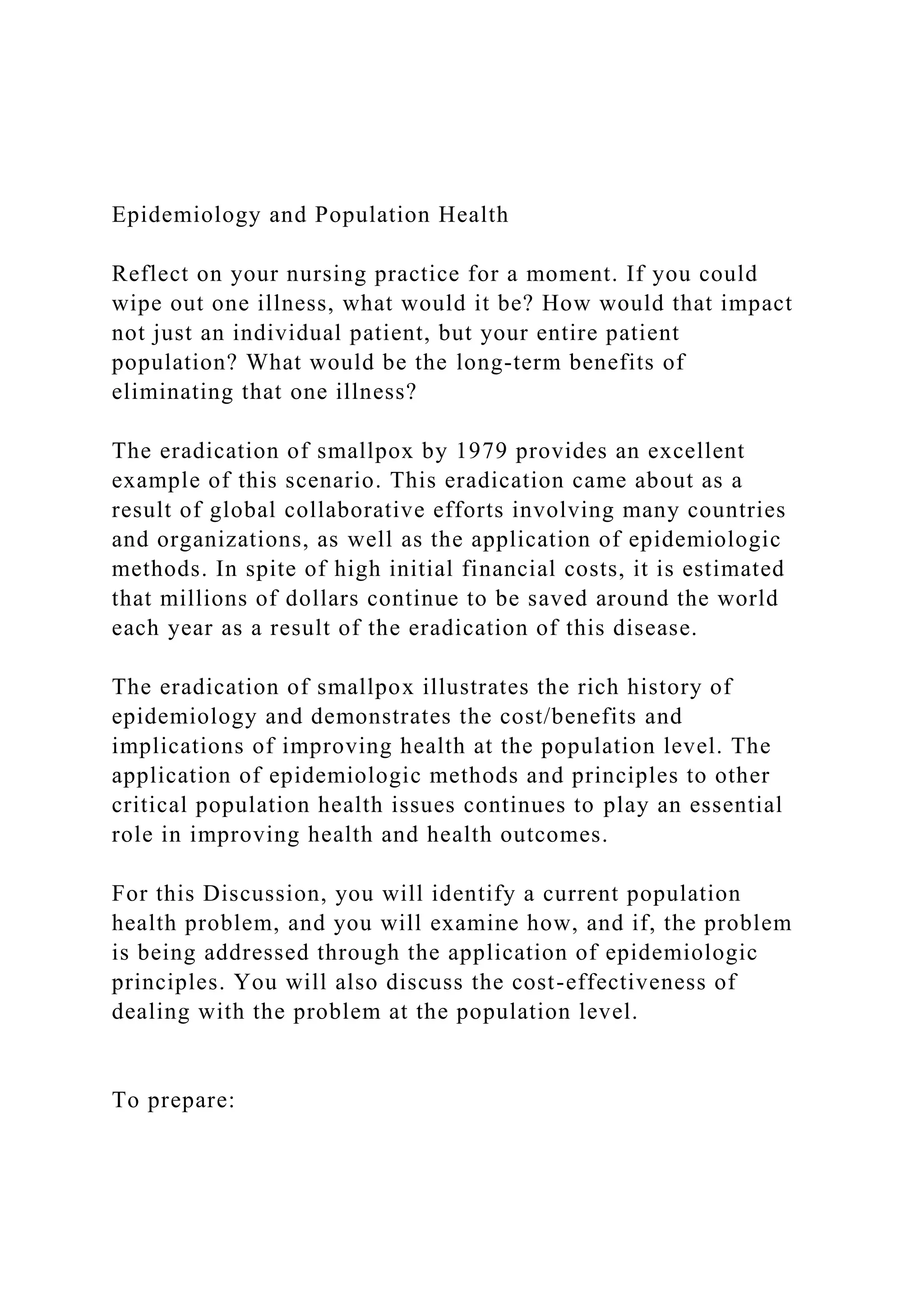 Epidemiology and Population HealthReflect on your nursing pr | PDF