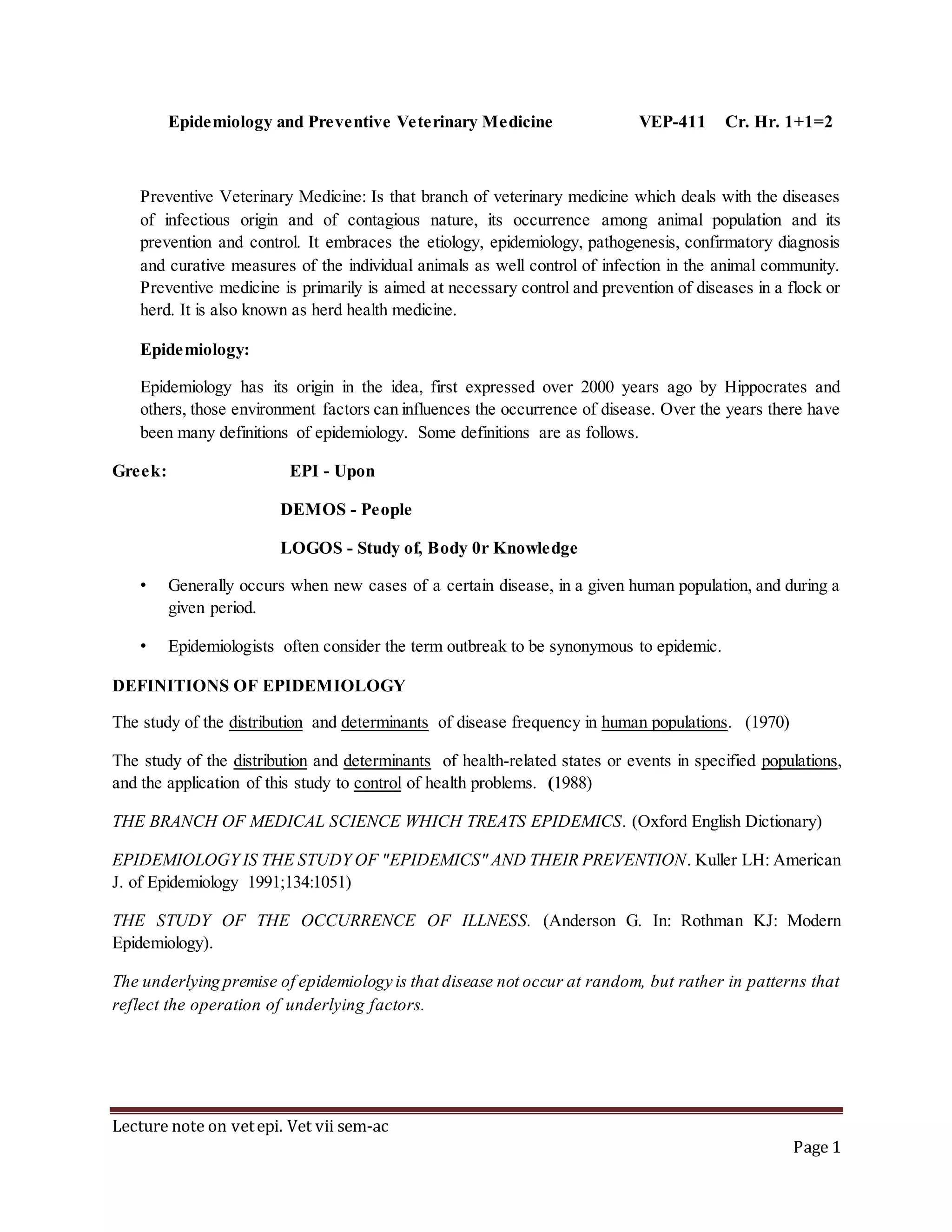 Epidemiology and preventive veterinary medicine.docx1 | DOCX