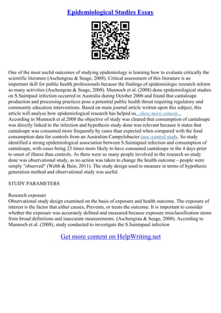 Epidemiology Essay | PDF