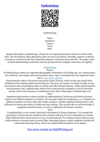 Epidemiology Essay | PDF