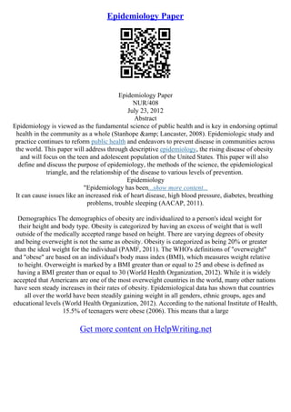 Epidemiology Essay | PDF