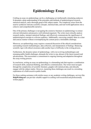 Epidemiology Essay. The College of Wooster | PDF