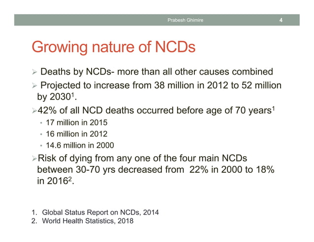 Epidemiology of Non Communicable Diseases (NCDs) | PDF | Heart and ...