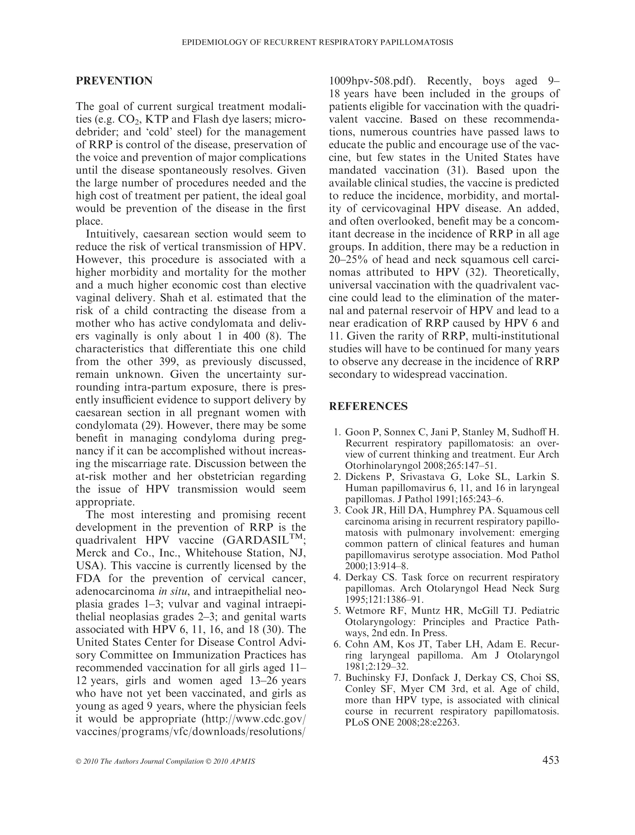 Epidemiology of recurrent respiratory papillomatosis | PDF