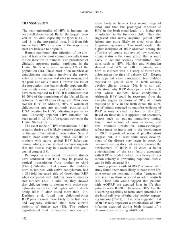 Epidemiology of recurrent respiratory papillomatosis | PDF | Ear, Nose ...