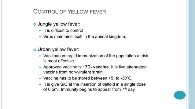 Epidemiology of yellow fever | PPTX