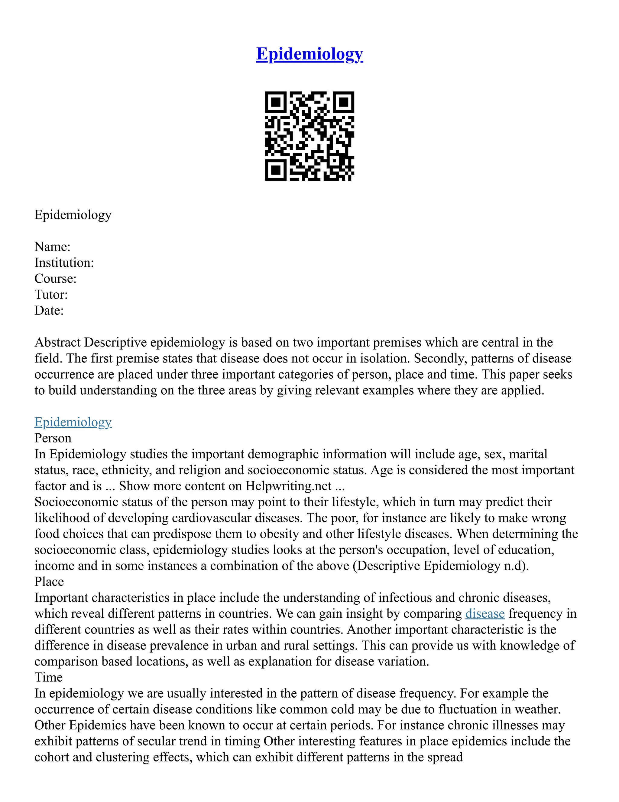 Epidemiology Paper | PDF