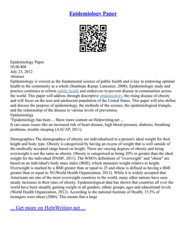 Epidemiology Paper | PDF