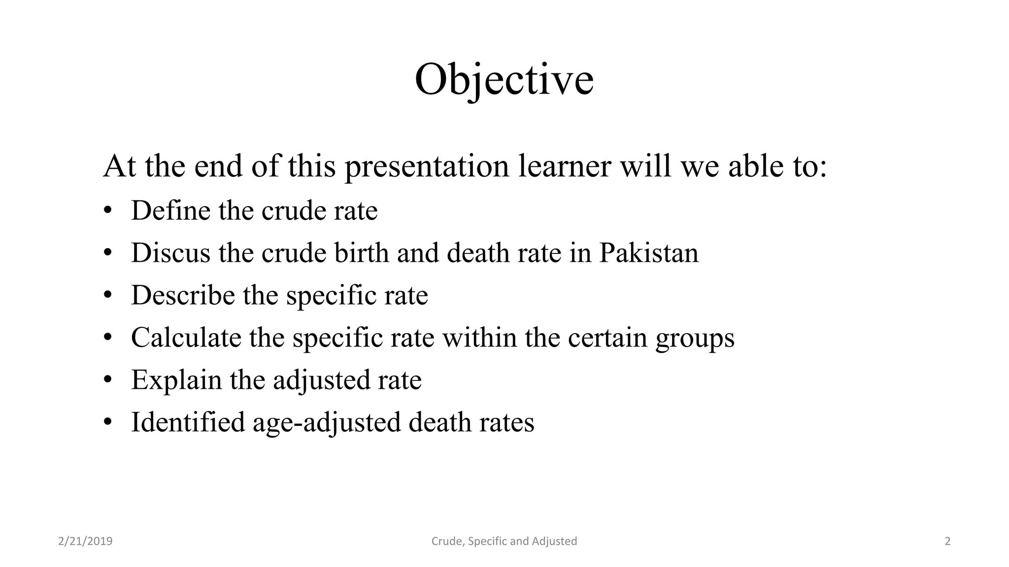 Different rates Crude, Specific and Adjusted and crude birth and death ...