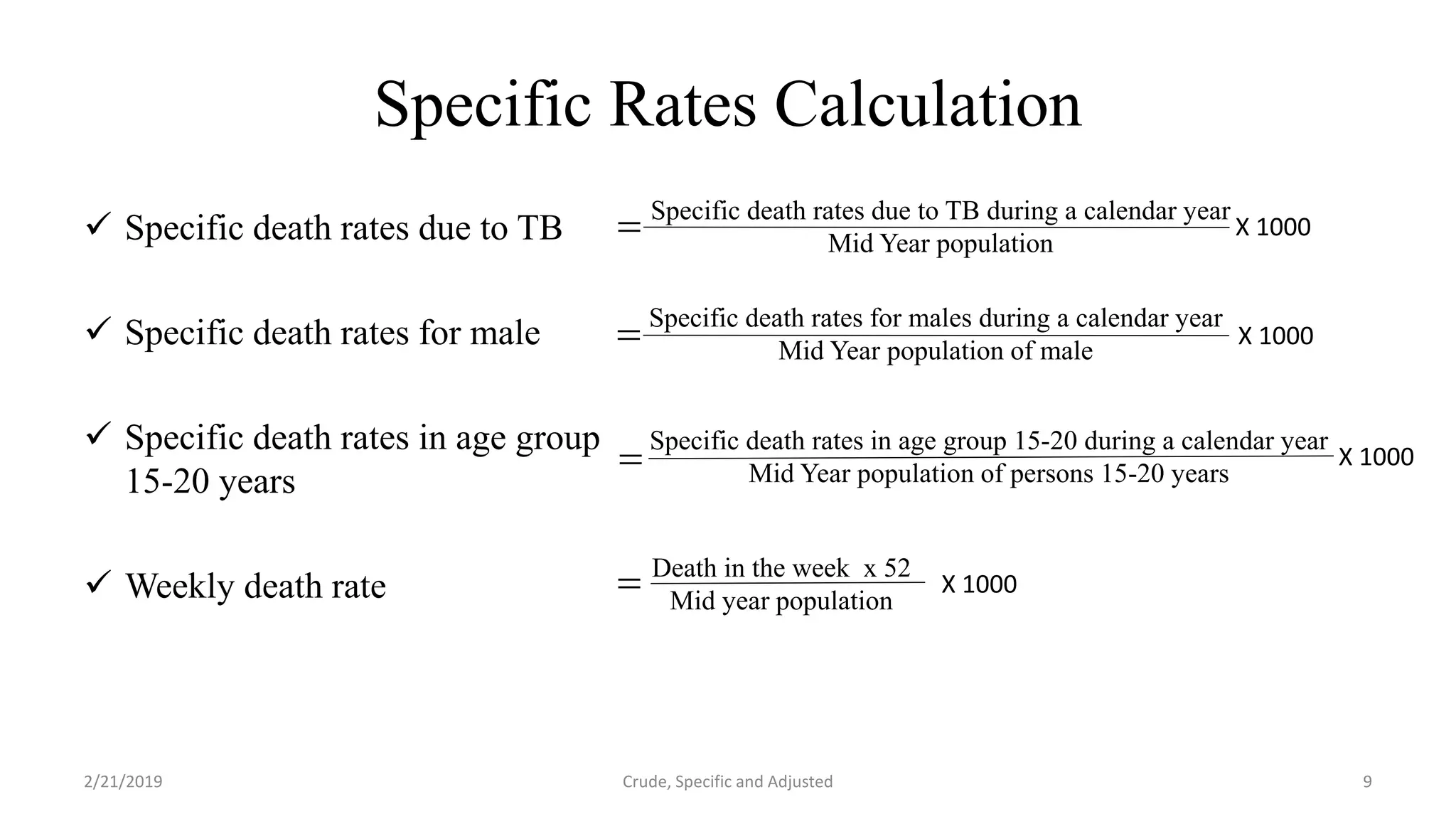 Different rates Crude, Specific and Adjusted and crude birth and death ...