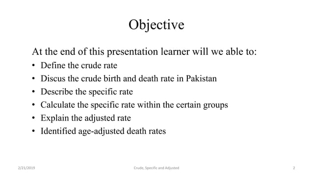 Different rates Crude, Specific and Adjusted and crude birth and death ...