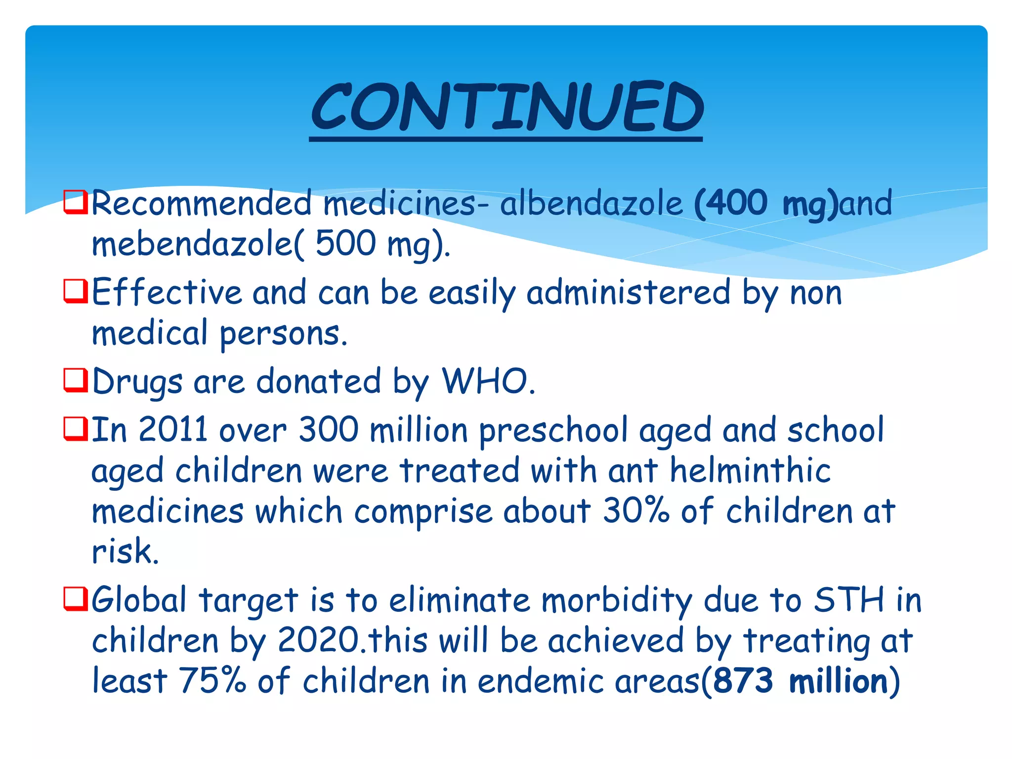 Epidemiology ,prevention and control of helminthic infections | PPTX