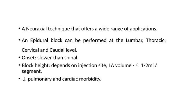 EPIDURAL ANESTHESIA AND ANALGESIA with its consideration | PPT