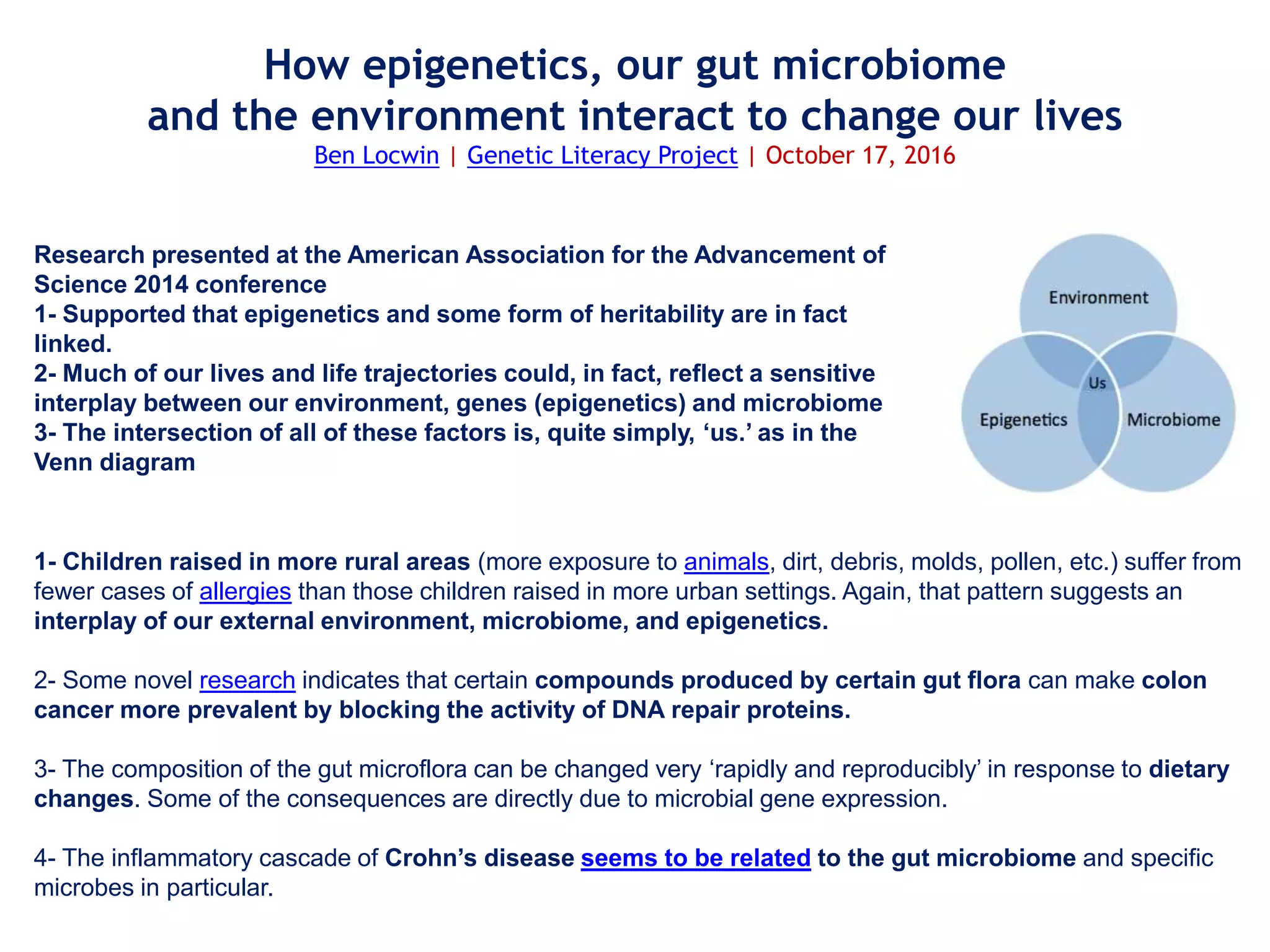 Epigenetics, the microbiome and the environment | PPTX