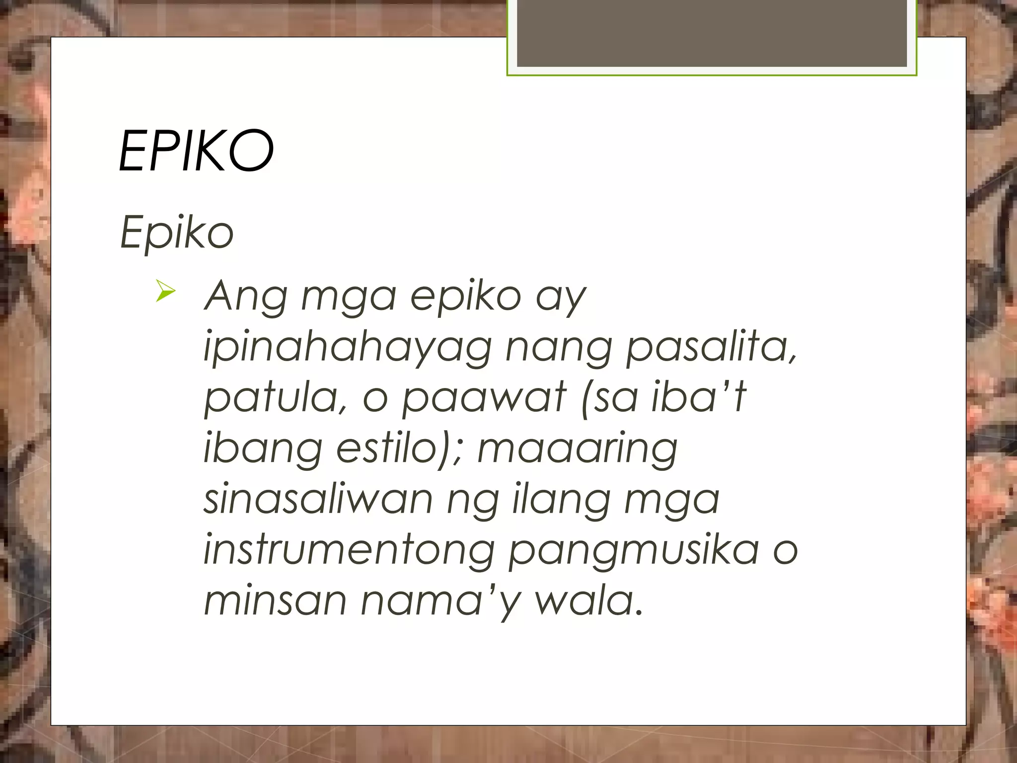 Epiko at ang mga elemento nito | PPT