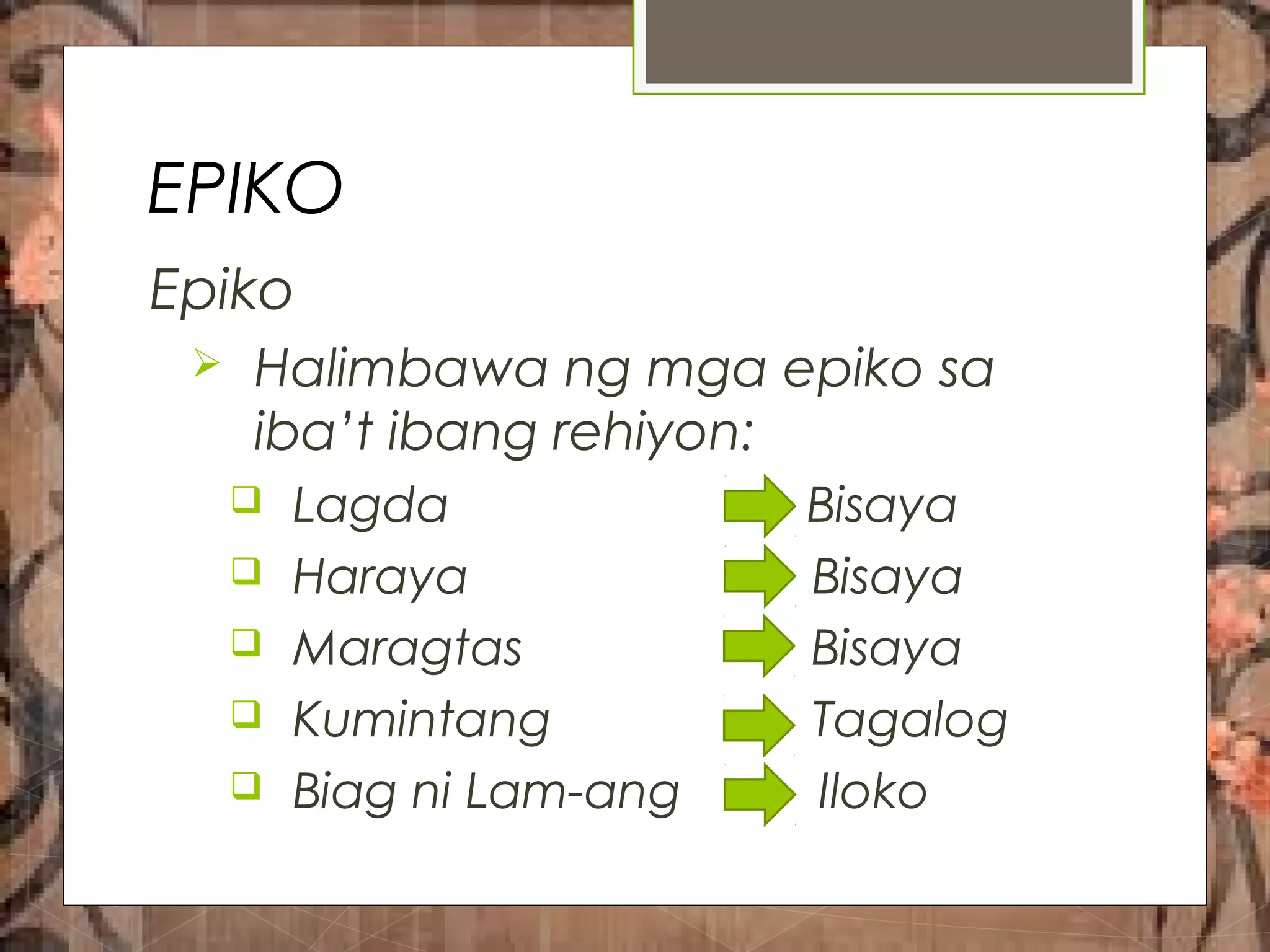 Epiko at ang mga elemento nito | PPT
