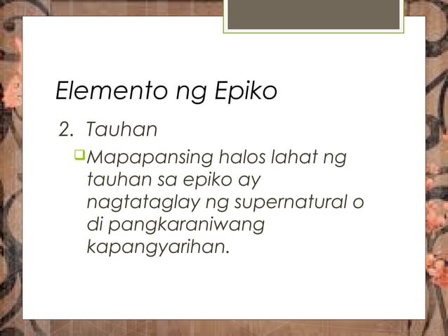 Epiko at ang mga elemento nito | PPT