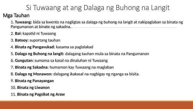 Si Tuwaang at ang Dalaga ng Buhong na LangitEpiko ng Bagobo.pptx