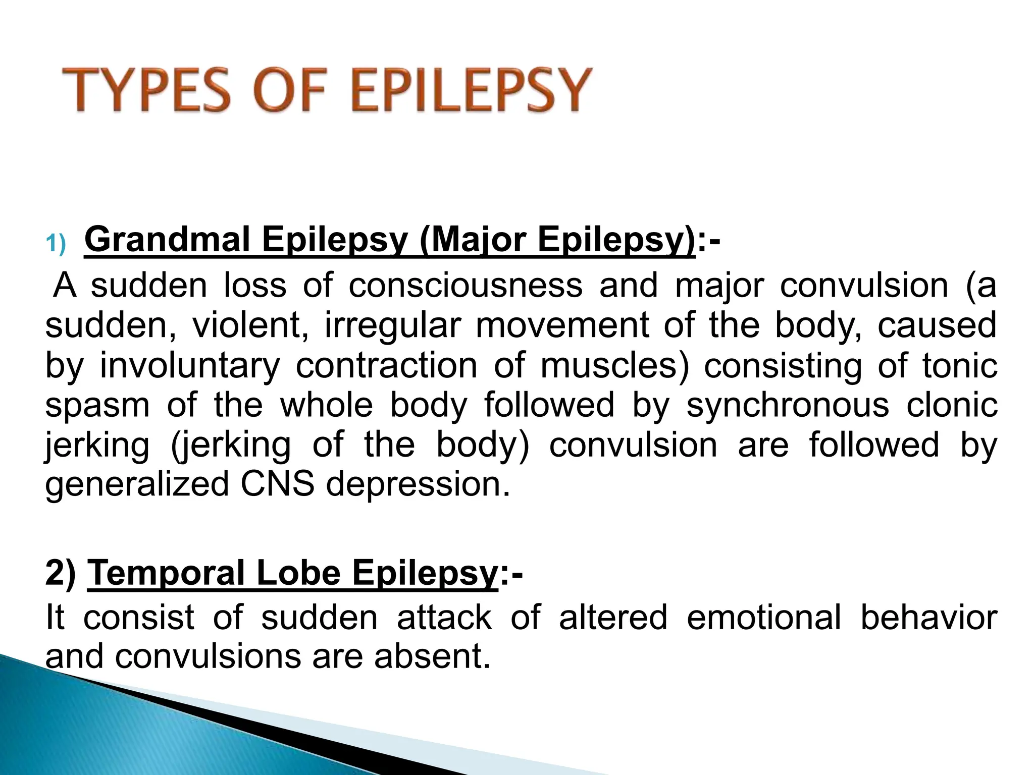 Introduction, types and drug treatment of Epilepsy | PPTX