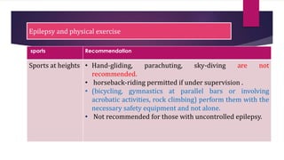 Epilepsy and phsical exercise debate | PPTX