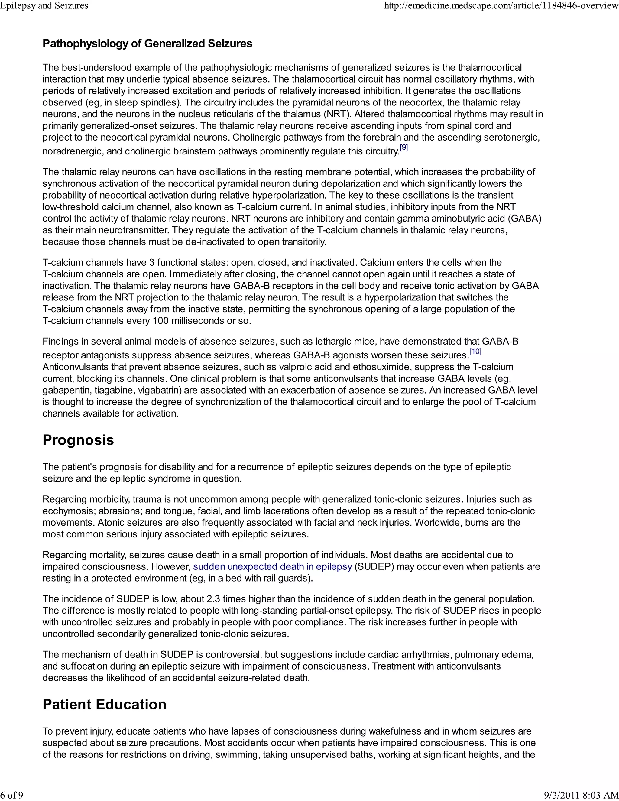 Epilepsy and Seizures, e-Medicine Article | PDF