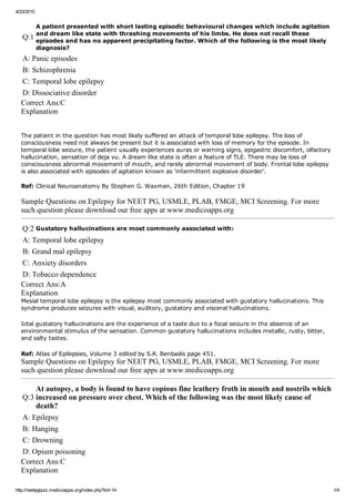 Epilepsy questions for neet pg, usmle, plab , fmge (mci screening) | PDF